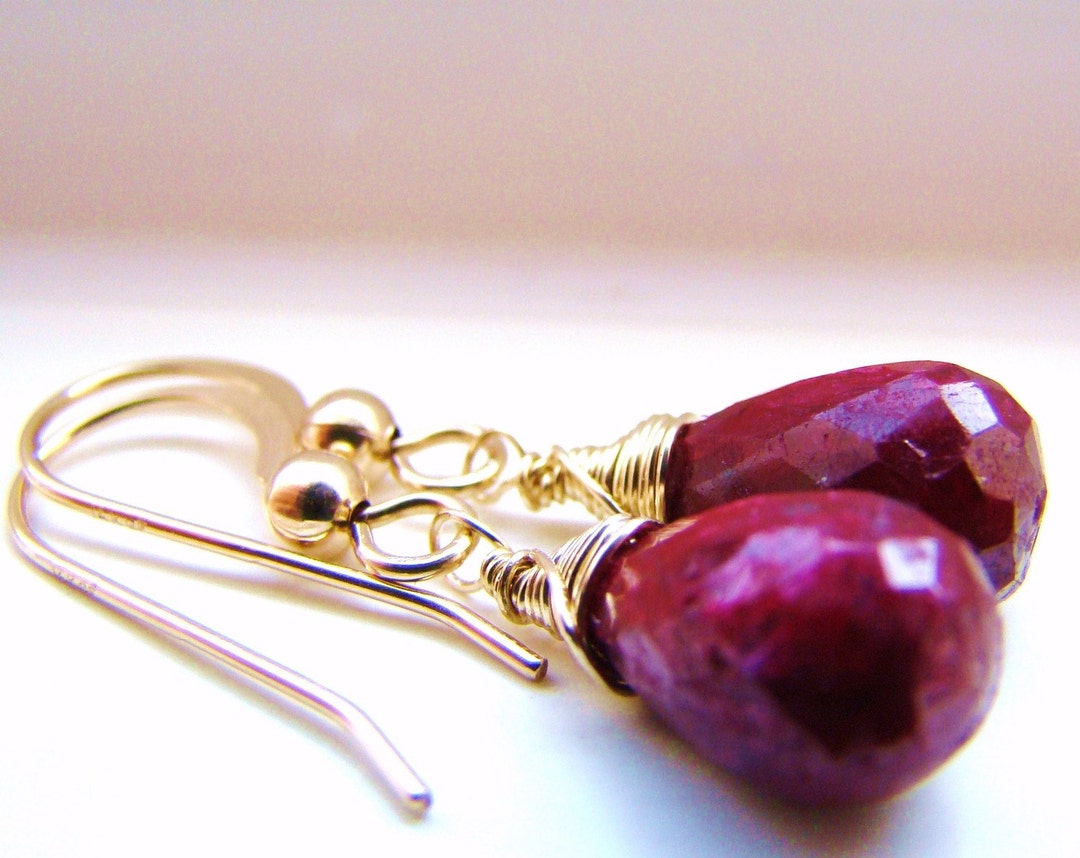 Natural Red Ruby Gold Earrings. Gold Ruby Dangles. Ruby Drops. Indian ...