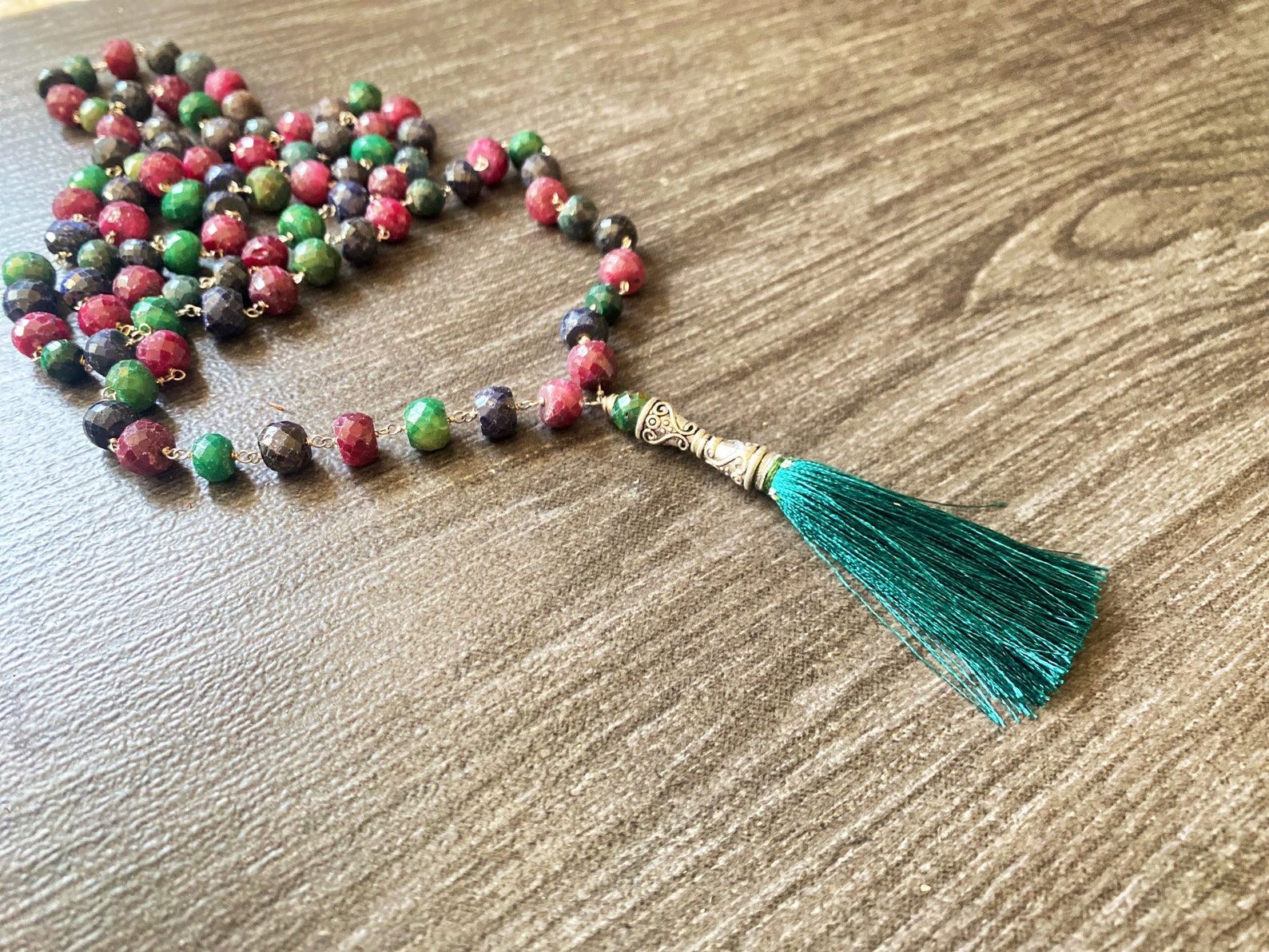 Red Ruby Blue Sapphire Green Emerald Mala Necklace | Etsy