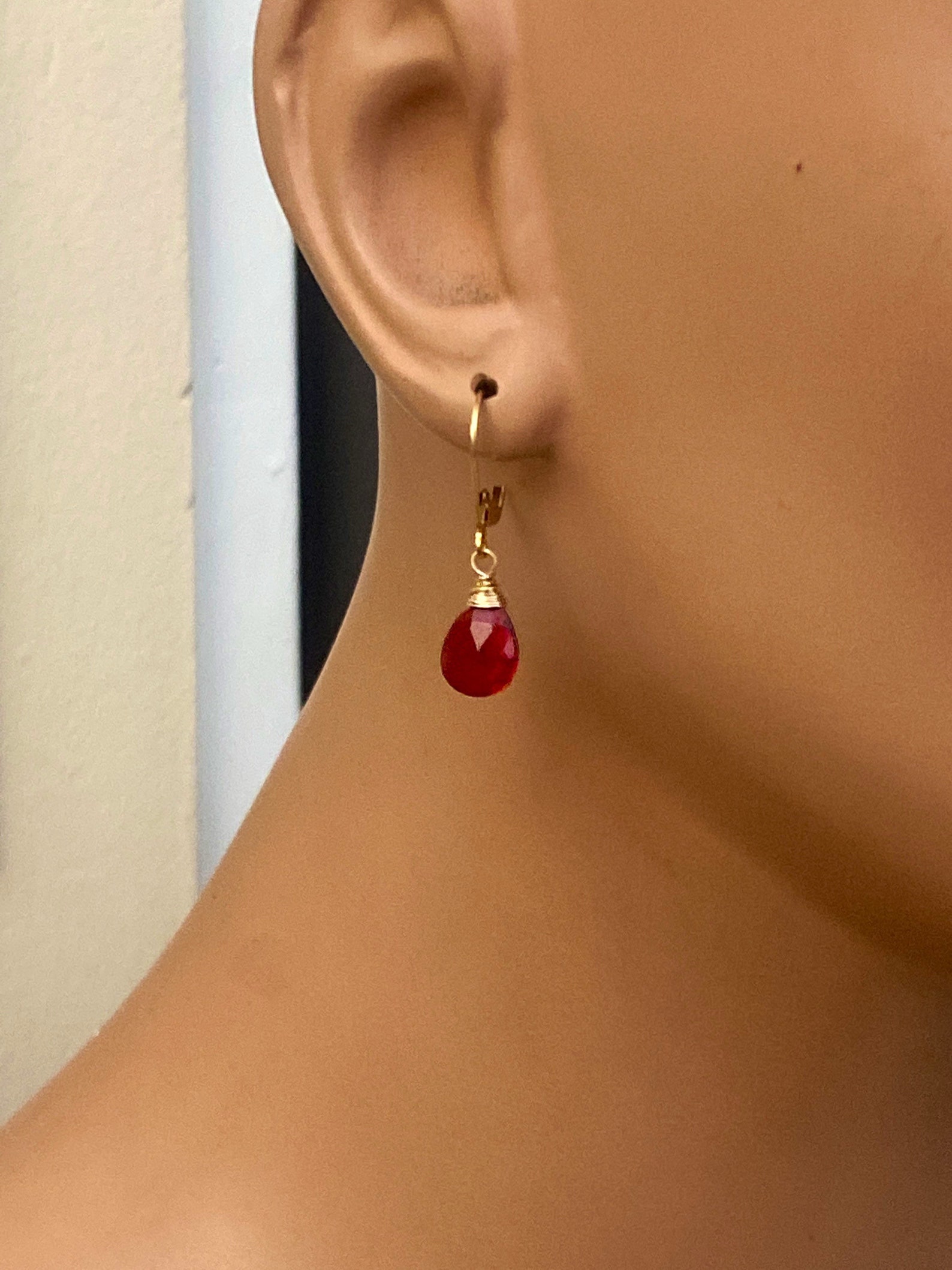 Red Ruby Quartz Earrings Dangles. Gold or Silver. Petite - Etsy