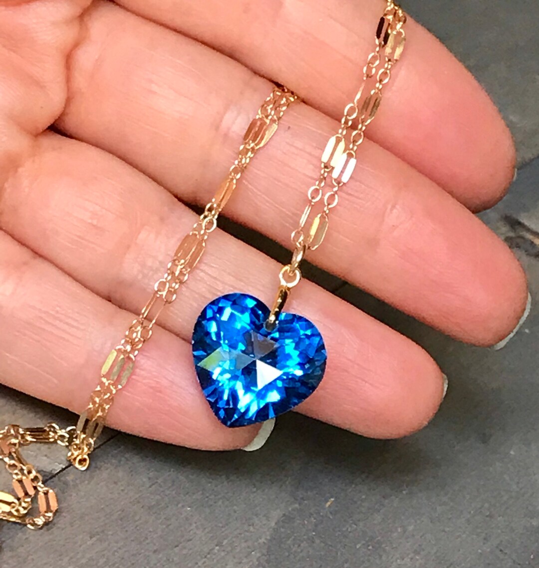Blue Topaz Heart Pendant: 14k Gold Necklace, Gemstone Solitaire - Etsy