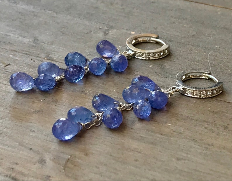 Natural periwinkle Tanzanite earrings. Cluster stone cascade. | Etsy