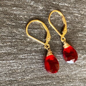 Red Ruby Quartz Earrings, Dangles. Gold or Silver. Petite Drops. July ...