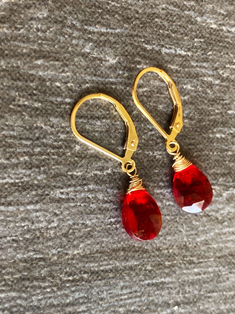 Red Ruby Quartz Earrings Dangles. Gold or Silver. Petite - Etsy