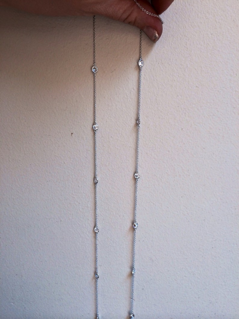 50 Long Rhinestone Necklace. Sterling Silver Chain. - Etsy