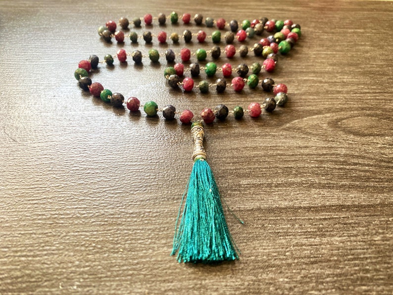 Red Ruby Blue Sapphire Green Emerald Mala Necklace | Etsy