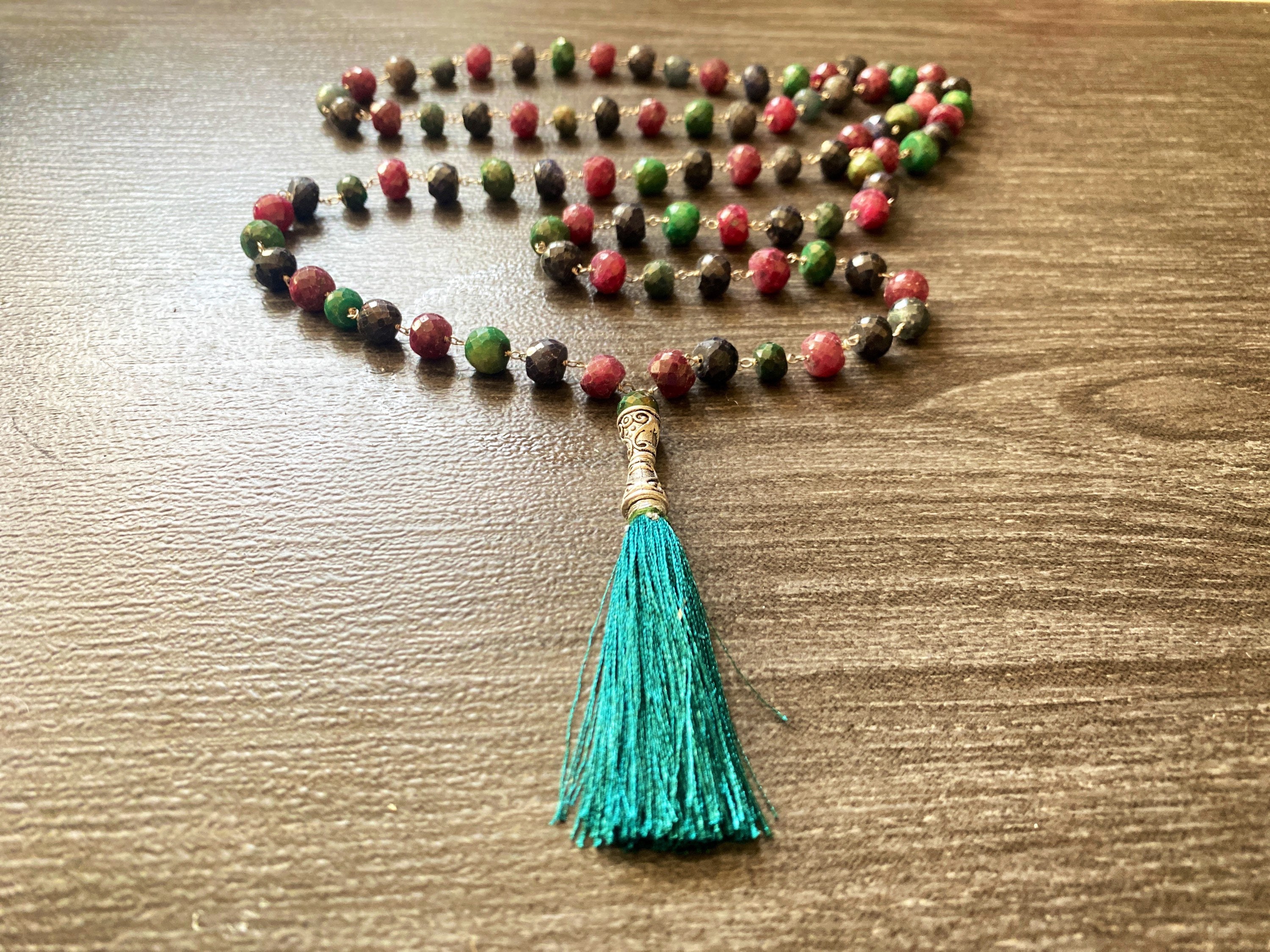 Red Ruby Blue Sapphire Green Emerald Mala Necklace | Etsy
