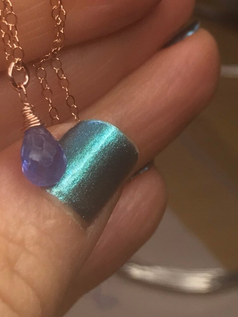 Tanzanite pendant gold Necklace. Tiny blue Periwinkle gem | Etsy