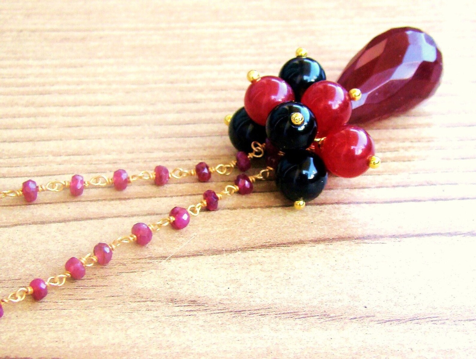 Sale Huge Ruby Quartz Onyx Wire Wrapped Gold Rosary Necklace - Etsy