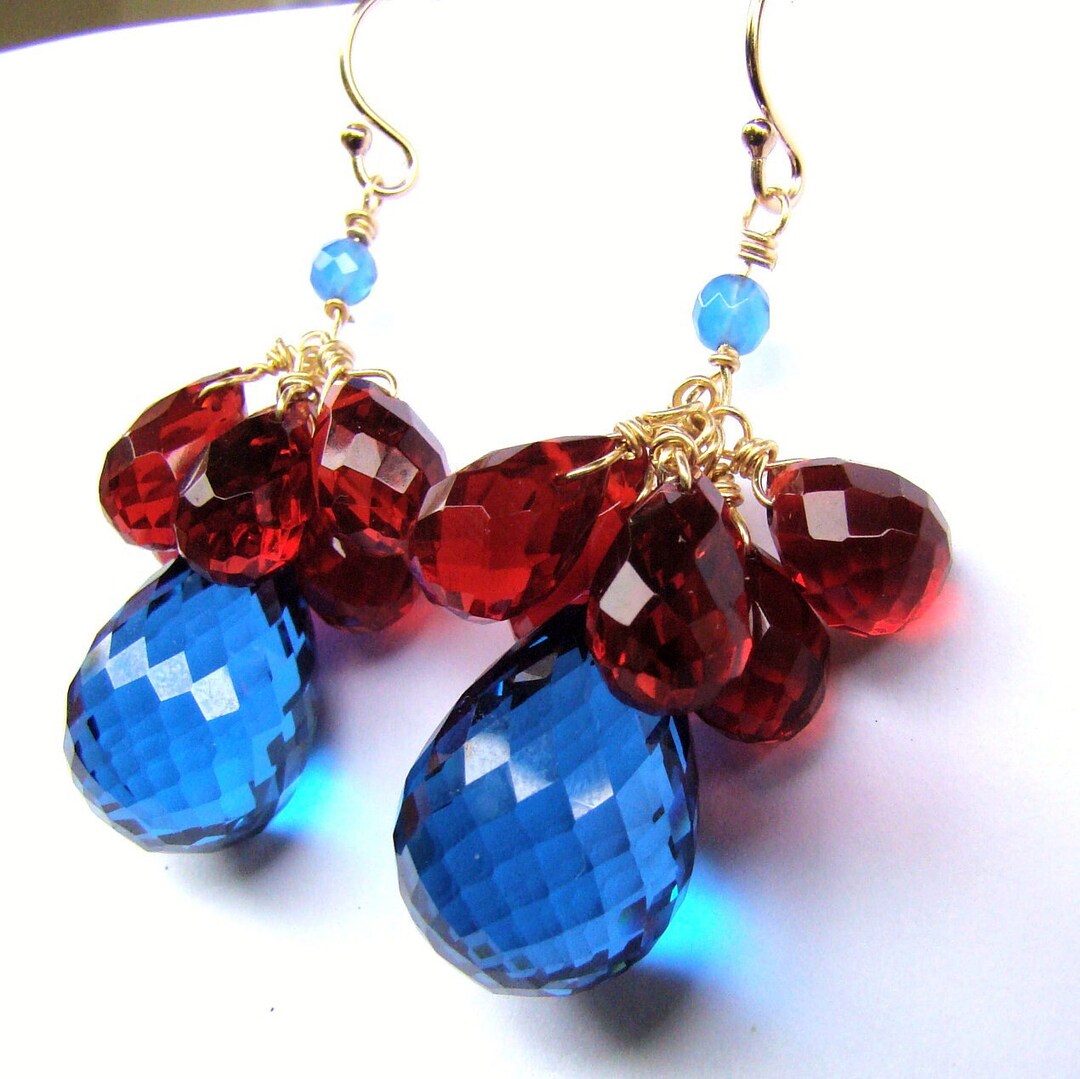 London Blue Topaz Ruby Quartz Earrings: 14k Gold Fill Dangles - Etsy