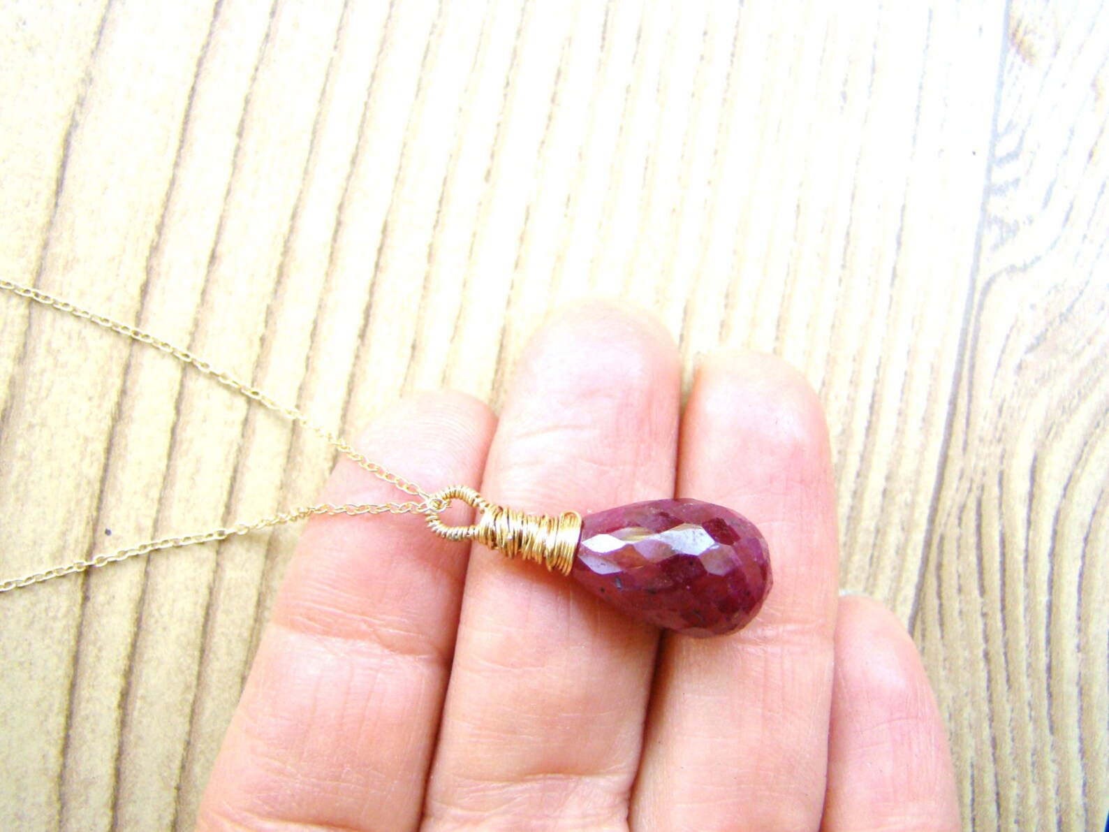 Natural Red Ruby Pendant. 14k Gold. Indian Ruby Necklace. Wire - Etsy