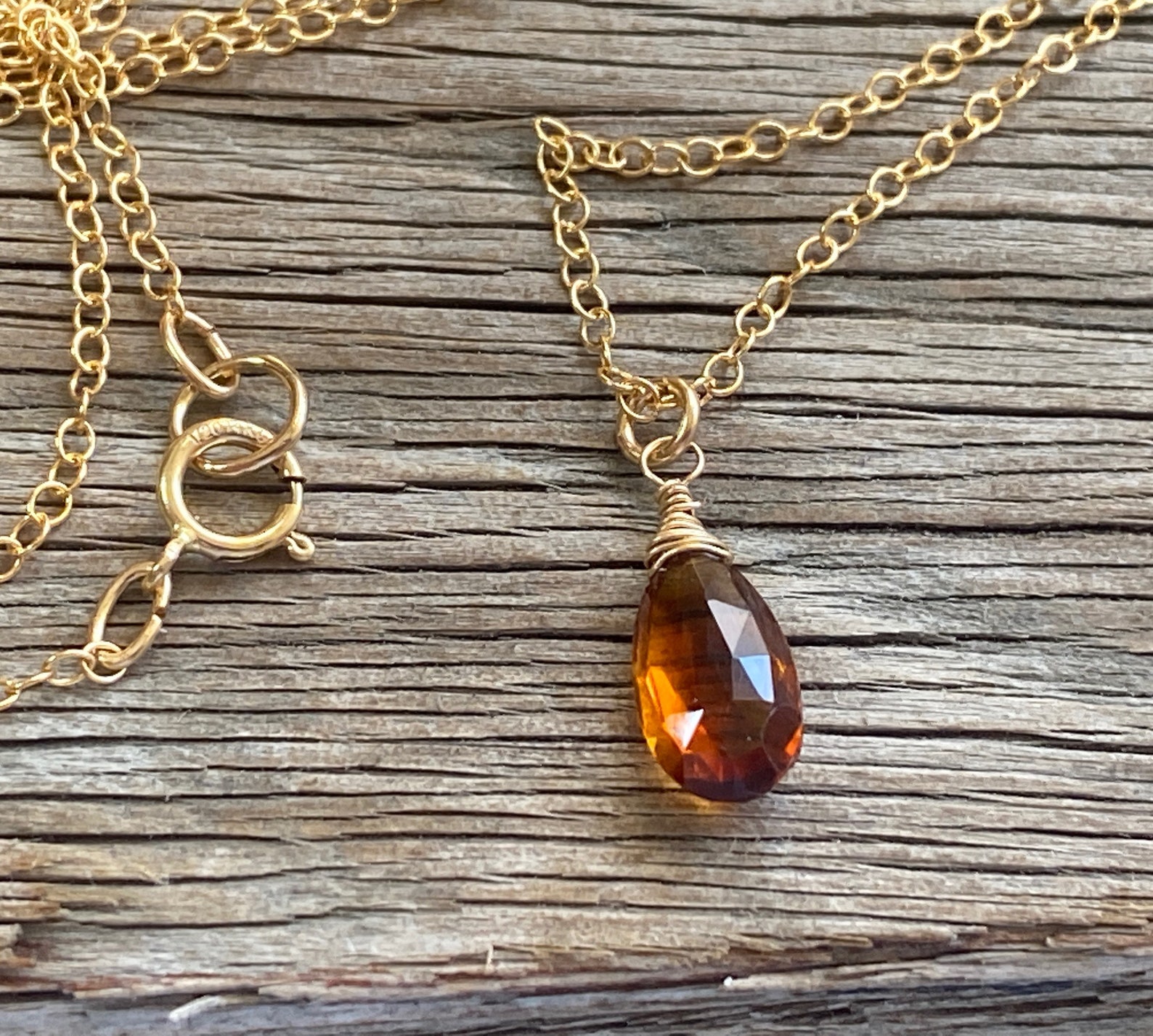 Natural Madeira Citrine Pendant 14k Gold Chain Necklace - Etsy