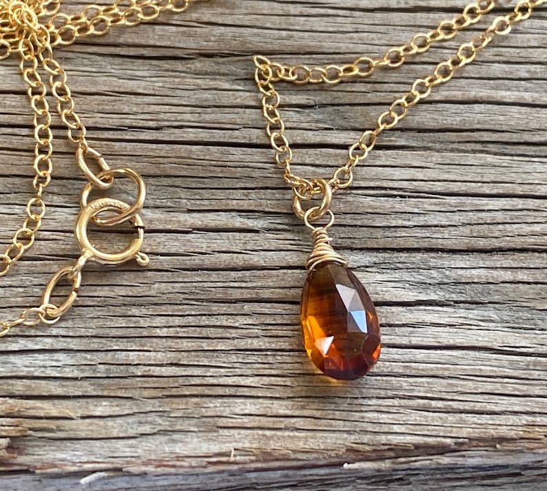 Natural Madeira Citrine Pendant 14k Gold Chain Necklace - Etsy