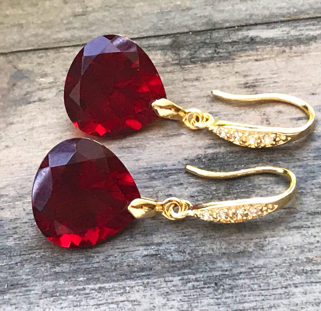 Burgundy Garnet Quarts Gold Pave Earrings. Red Stone Jewelry, Classy ...