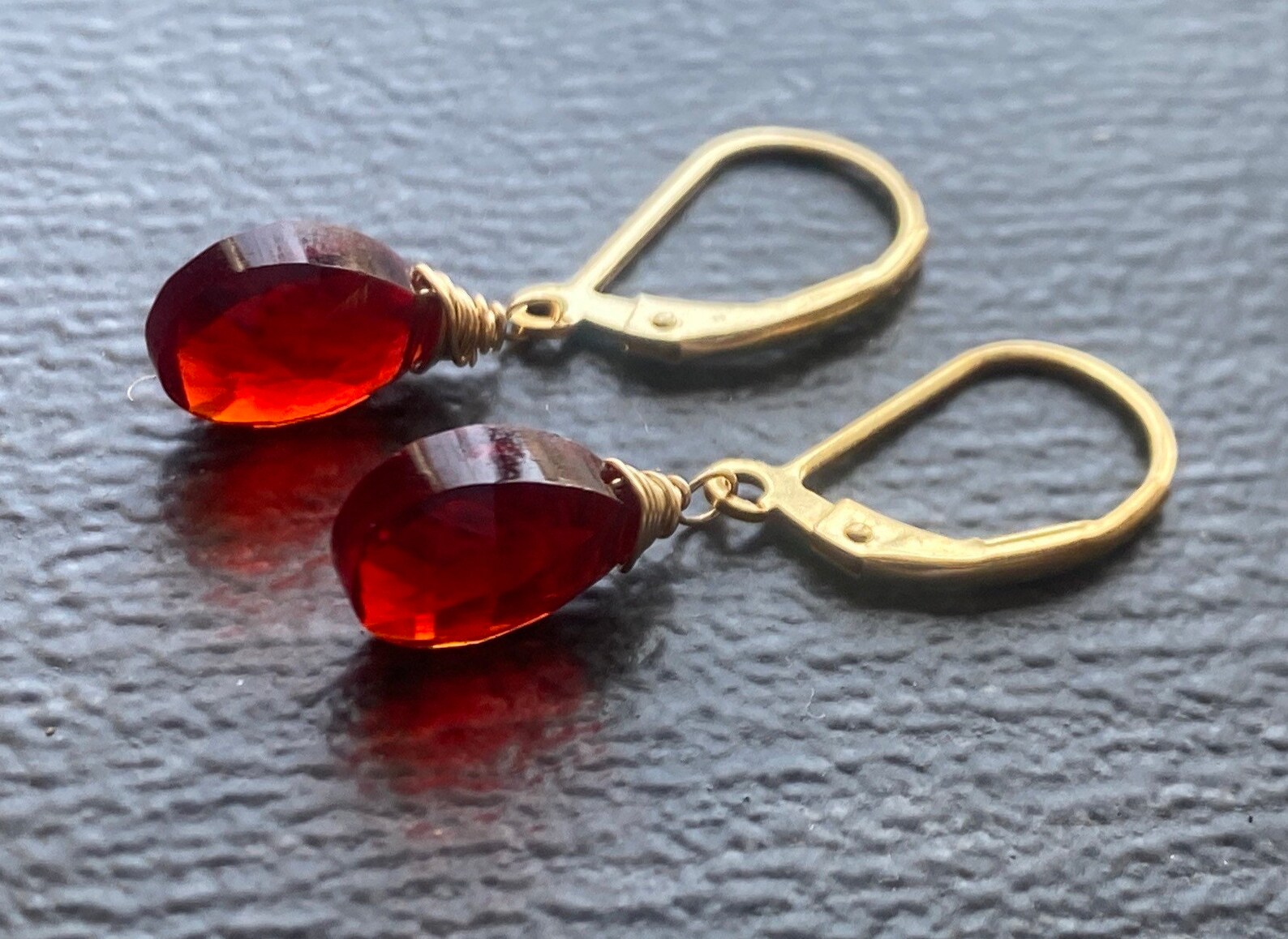 Red Ruby Quartz Earrings Dangles. Gold or Silver. Petite | Etsy