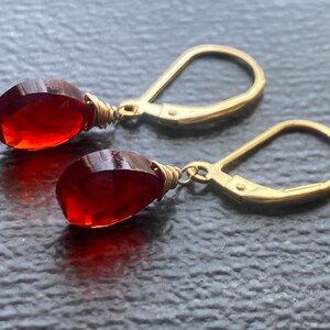Red Ruby Quartz Earrings, Dangles. Gold or Silver. Petite Drops. July ...