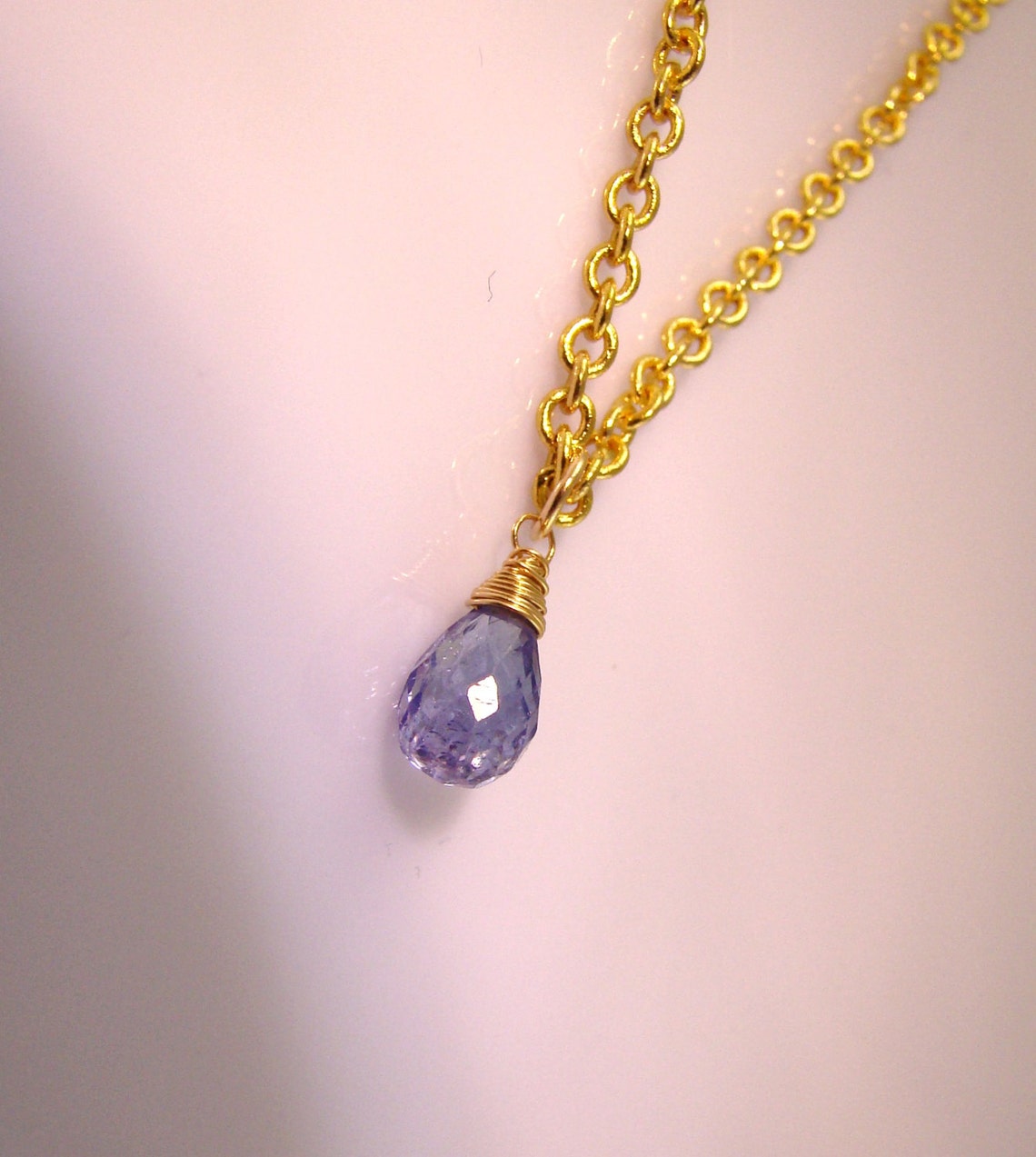 Tanzanite pendant gold Necklace. Tiny blue Periwinkle gem | Etsy