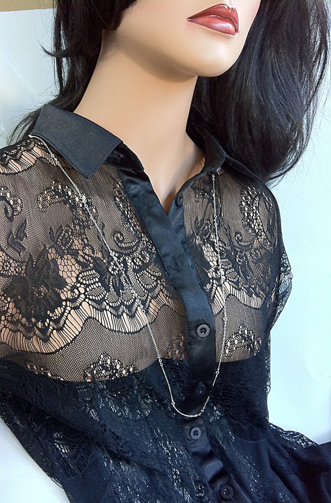 Long CZ Sterling Silver Rhinestone Chain Necklace. Diamond - Etsy