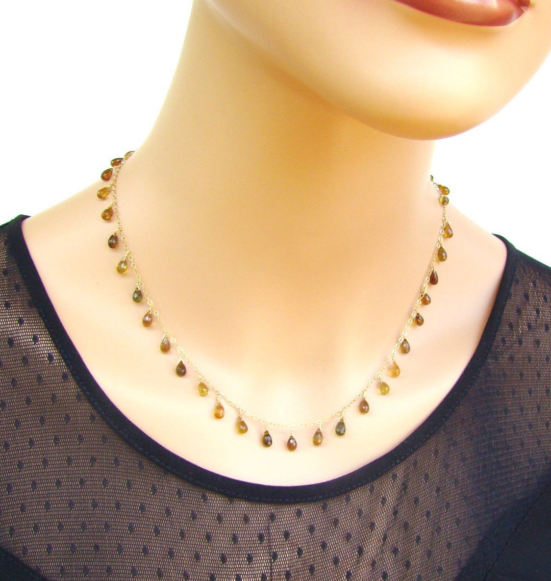 Earthy Natural Tourmaline Necklace, 14k Gold Chain, Brown, Green Stone ...