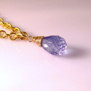 Tanzanite Pendant Gold Necklace. Tiny Blue Periwinkle Gem Solitaire ...