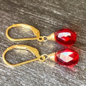 Red Ruby Quartz Earrings, Dangles. Gold or Silver. Petite Drops. July ...