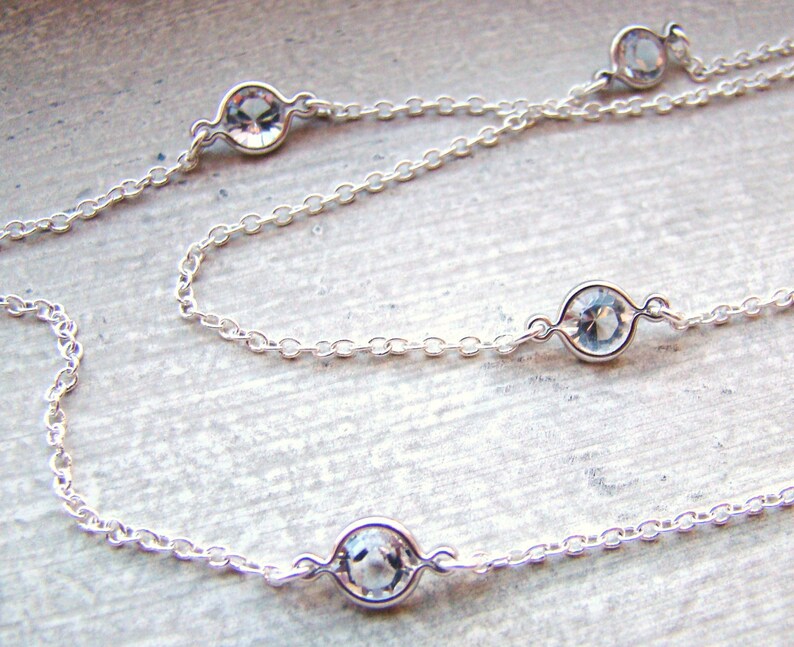 Long CZ Sterling Silver Rhinestone Chain Necklace. Diamond - Etsy