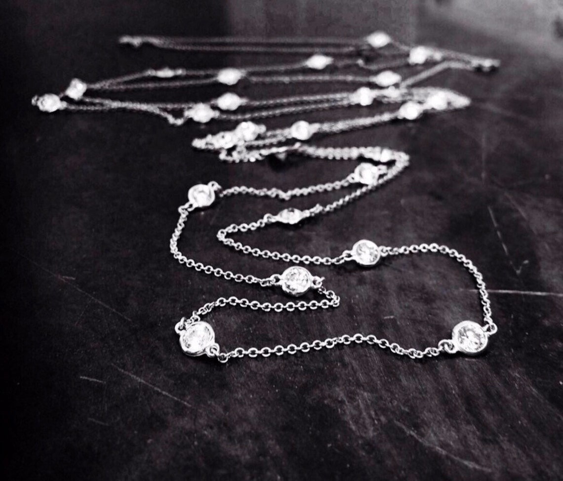 50 Long Rhinestone Necklace. Sterling Silver Chain. - Etsy