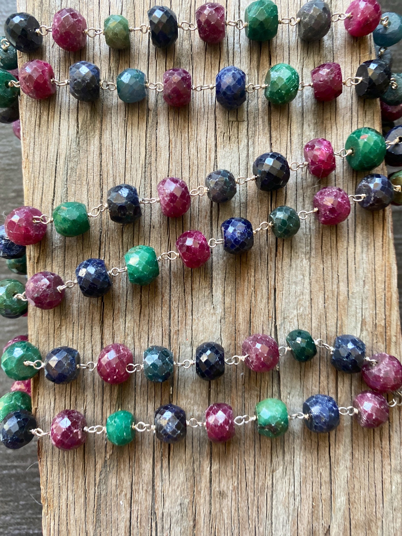 Red Ruby Blue Sapphire Green Emerald Mala Necklace | Etsy