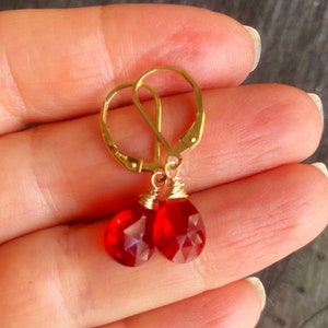 Red Ruby Quartz Earrings, Dangles. Gold or Silver. Petite Drops. July ...
