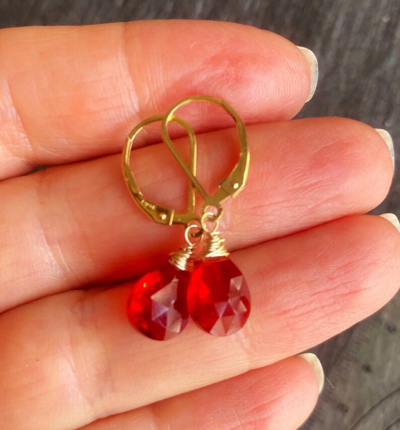 Red Ruby Quartz Earrings Dangles. Gold or Silver. Petite - Etsy