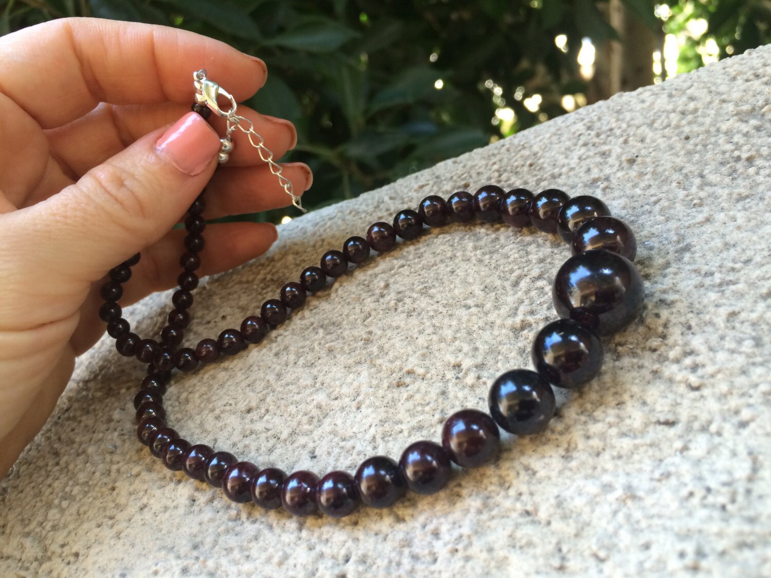 Dark Red Garnet Necklace. Natural Burgundy Garnet Stone. - Etsy