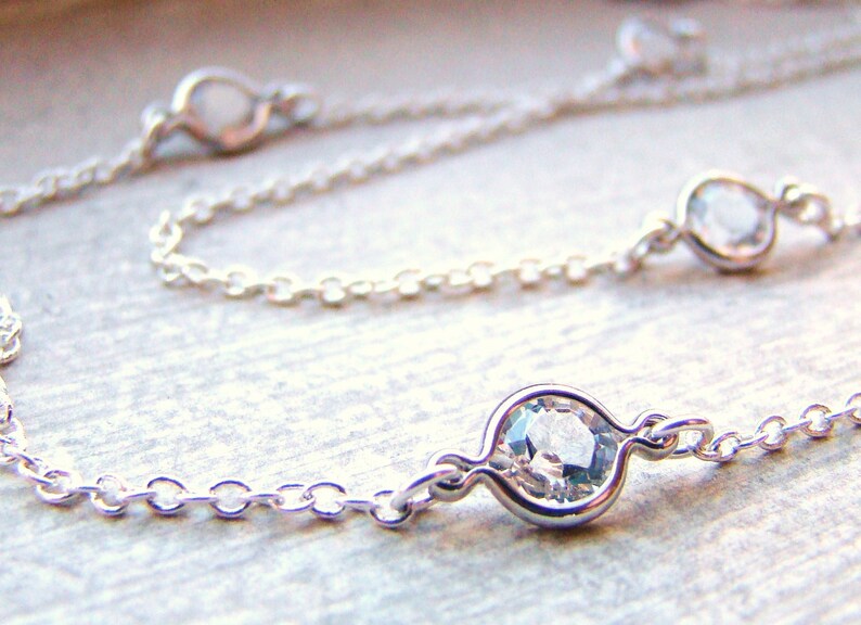 Long CZ Sterling Silver Rhinestone Chain Necklace. Diamond - Etsy