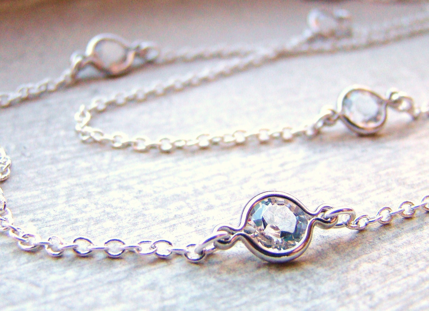 Long CZ Sterling Silver Rhinestone Chain Necklace. Diamond - Etsy