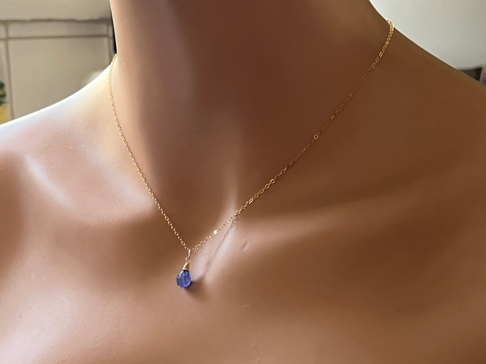 Tanzanite Pendant Gold Necklace. Tiny Blue Periwinkle Gem - Etsy