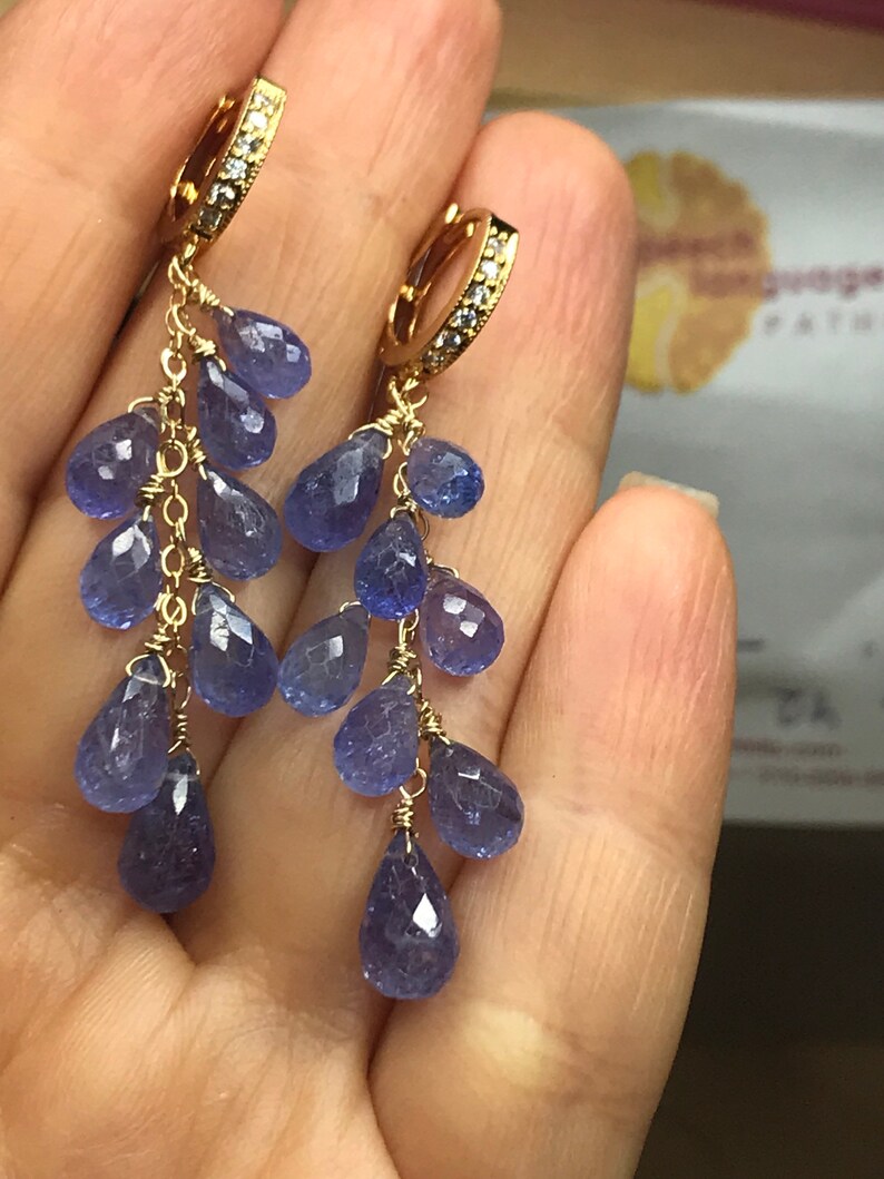 Natural periwinkle Tanzanite earrings. Cluster stone cascade. | Etsy