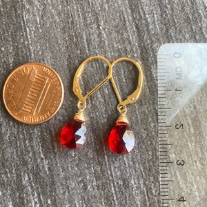 Red Ruby Quartz Earrings, Dangles. Gold or Silver. Petite Drops. July ...