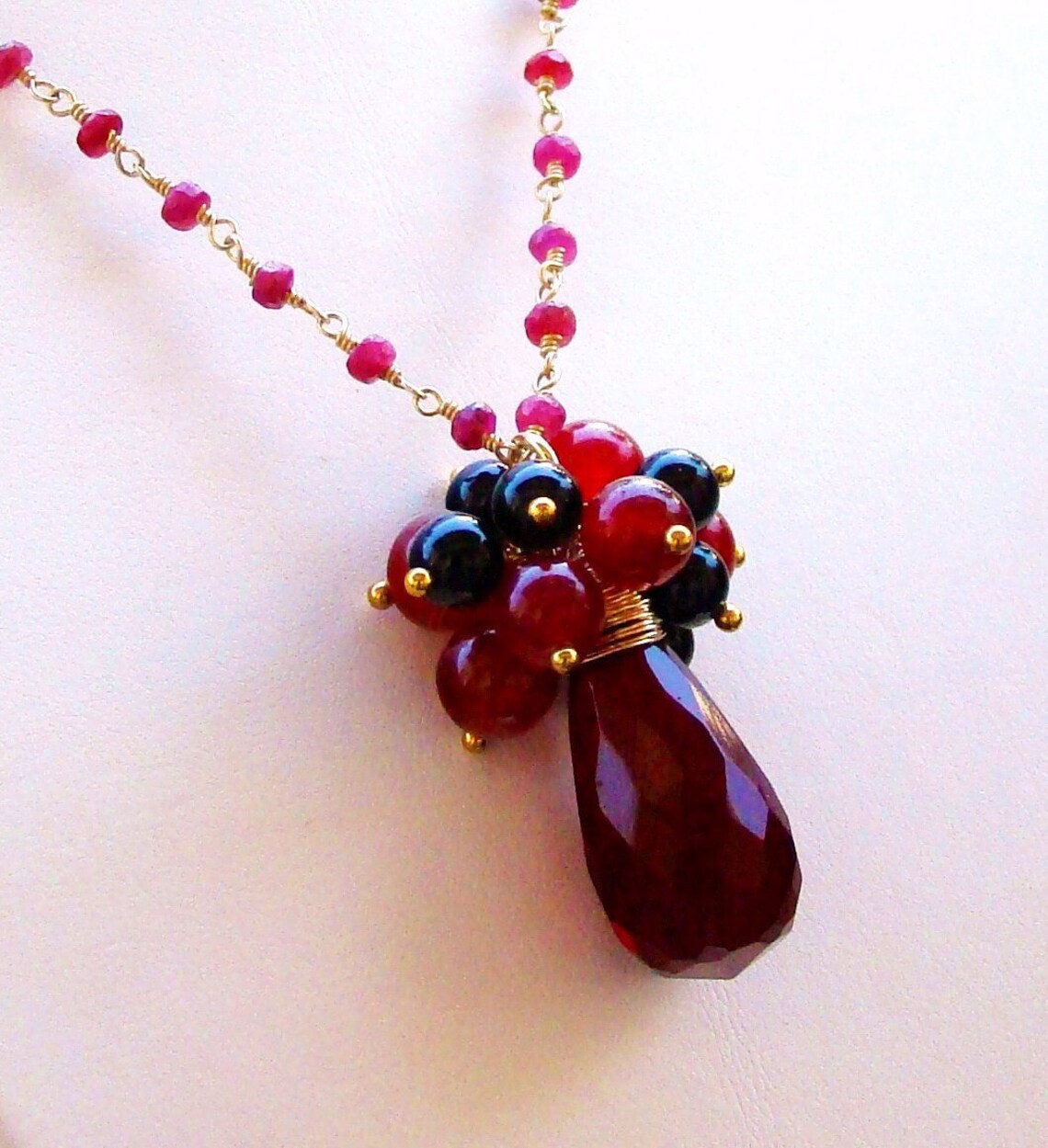 Sale Huge Ruby Quartz Onyx Wire Wrapped Gold Rosary Necklace - Etsy
