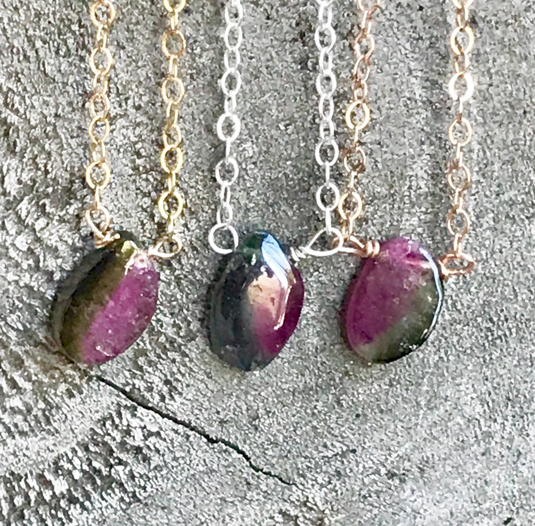 Watermelon Tourmaline Pendant Necklace: 14k Gold Fill, Minimalist ...