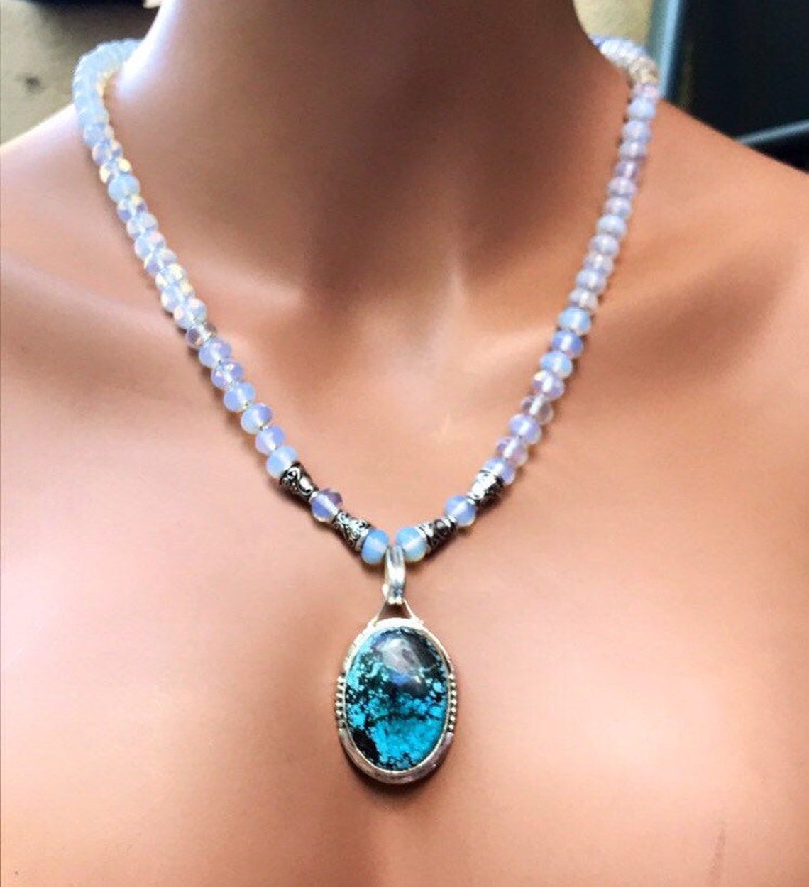 Turquoise Opaline Moonstone Necklace one of a kind jewelry | Etsy