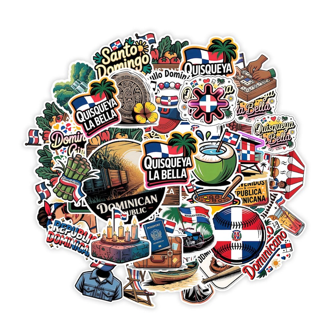 Set of 60pcs Dominican Republic Stickers 60pcs, DR Flag, Beach, Island ...