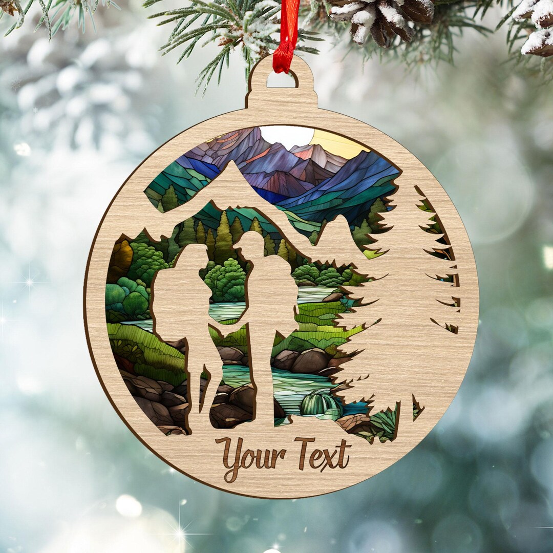 Custom Hiking Suncatcher, Personalized Hiker Ornament, Hiking ...