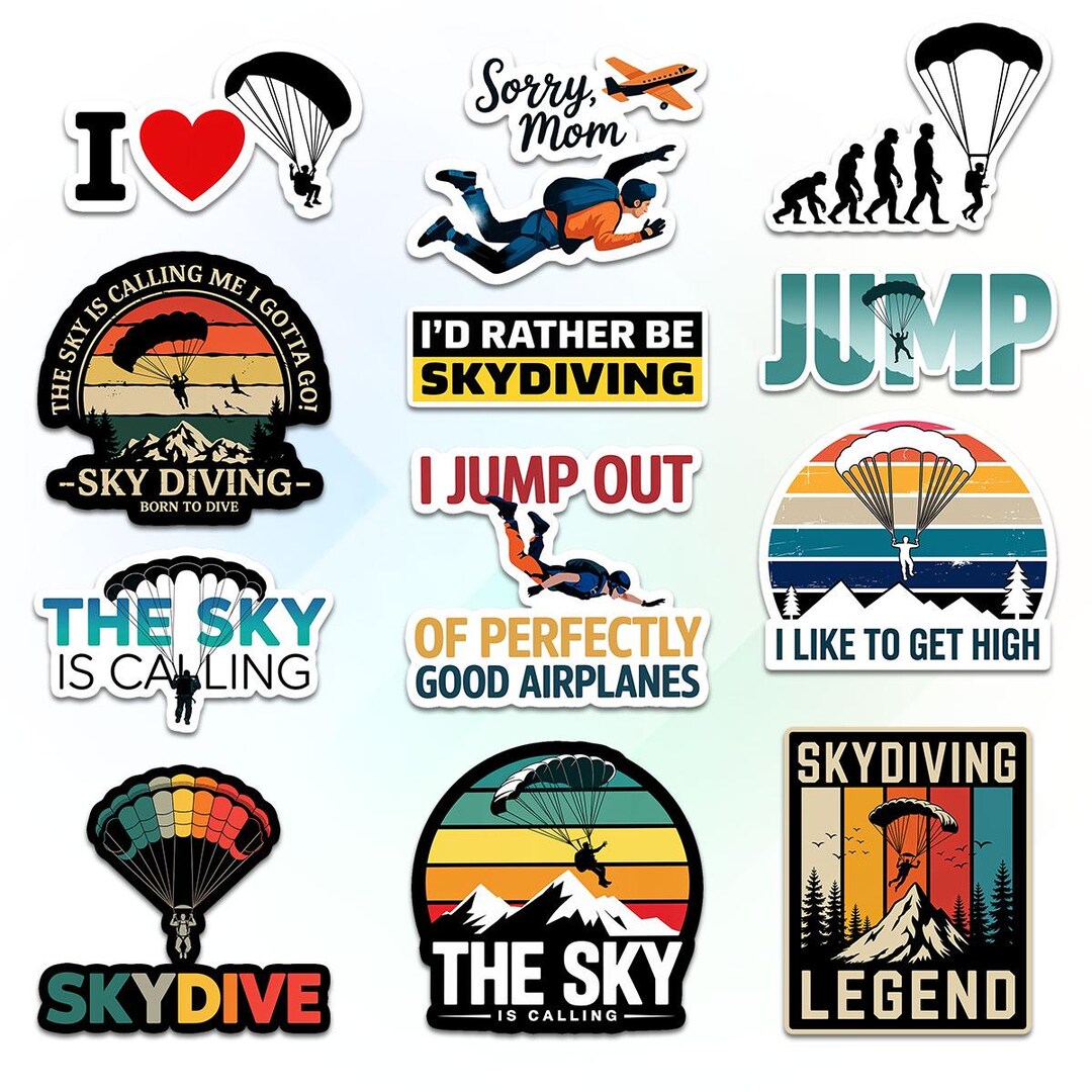 Skydiving Stickers: Waterproof Vinyl Decals, Adventure Sports, Skydiver ...