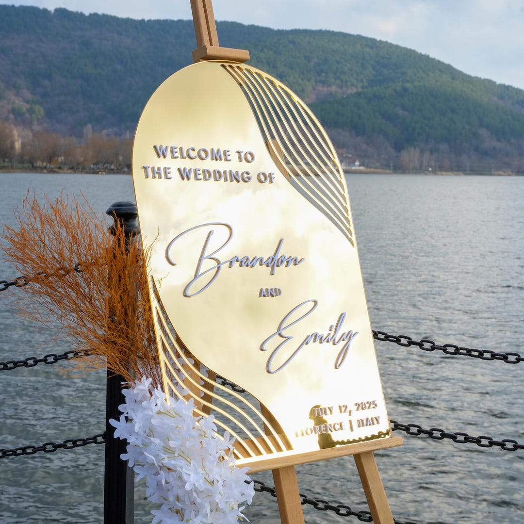 Arch Gold Mirror Wedding Welcome Sign, 3D Acrylic Entrance Signage - Etsy