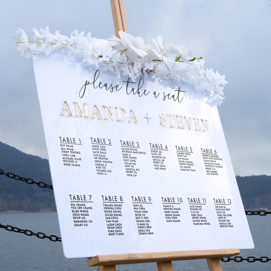 Wedding Seating Chart Sign, Acrylic Gold Seating Chart, Wedding Seating ...