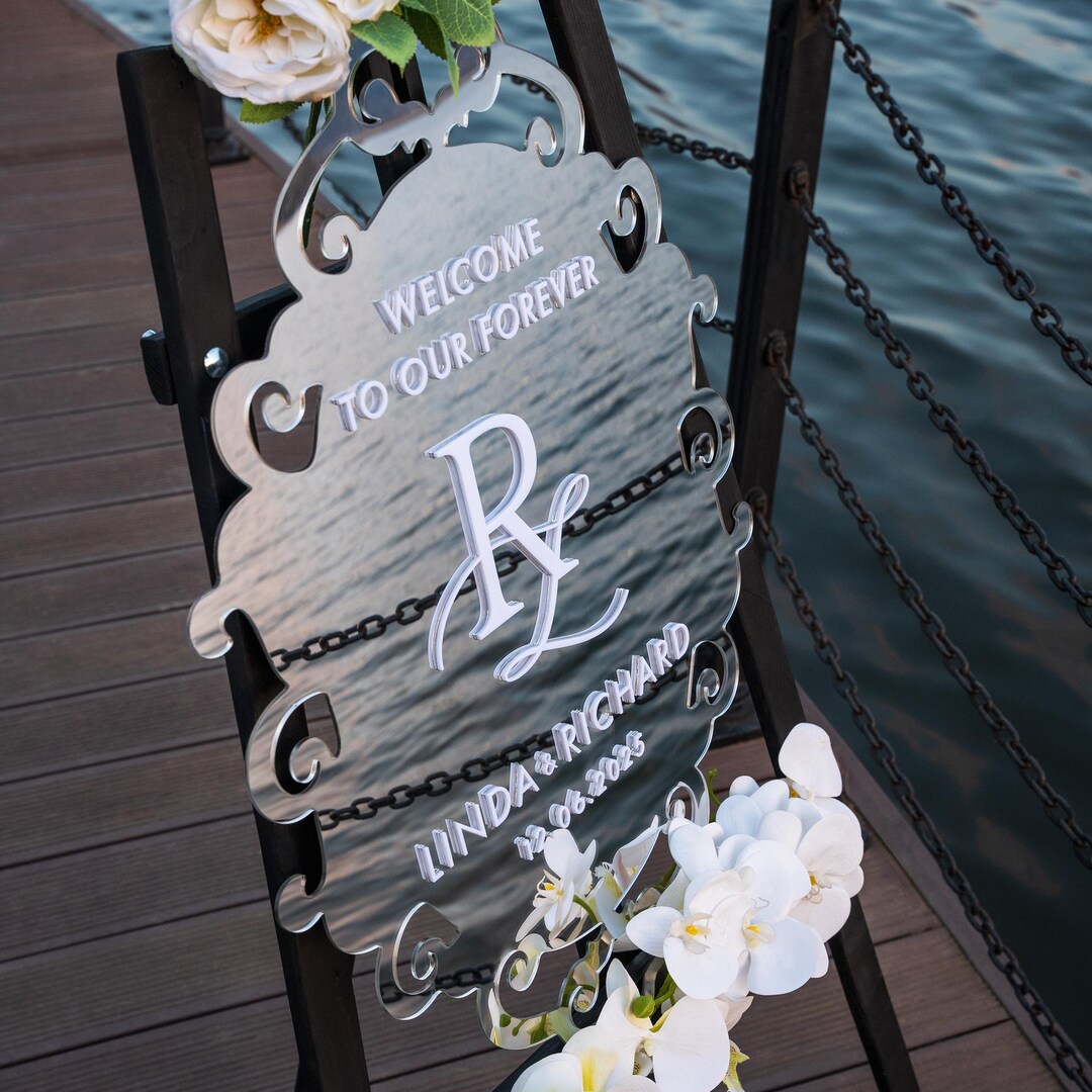 Acrylic Mirror Welcome Wedding Sign, Silver Mirror Engagement Welcome ...