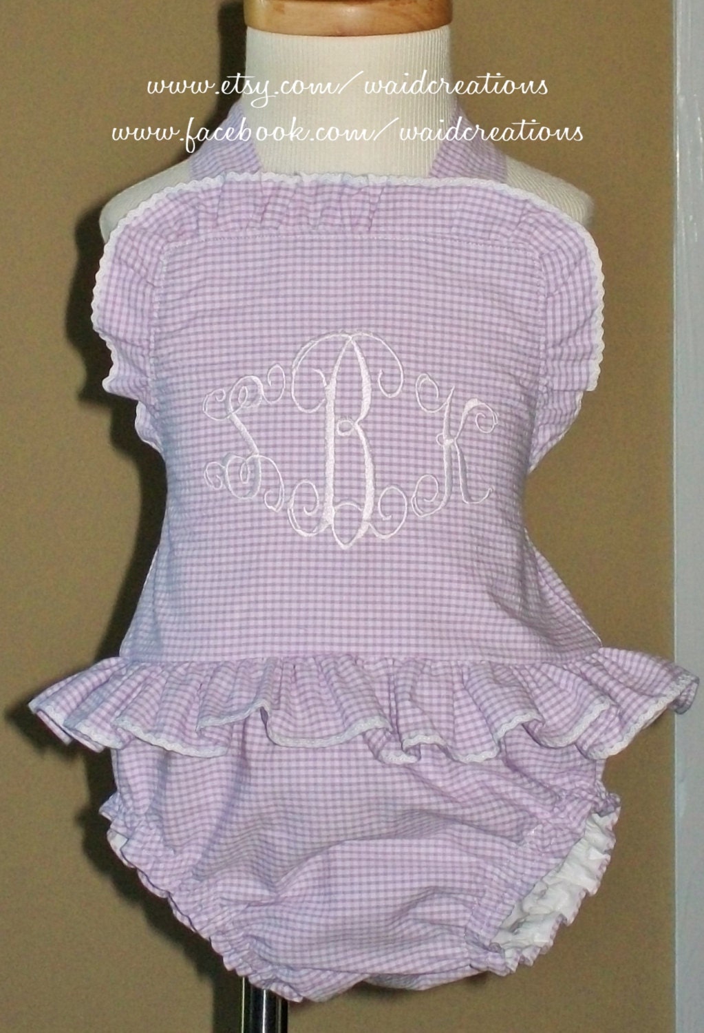 One piece monogram ruffle swimsuit Boutique handmade New baby | Etsy