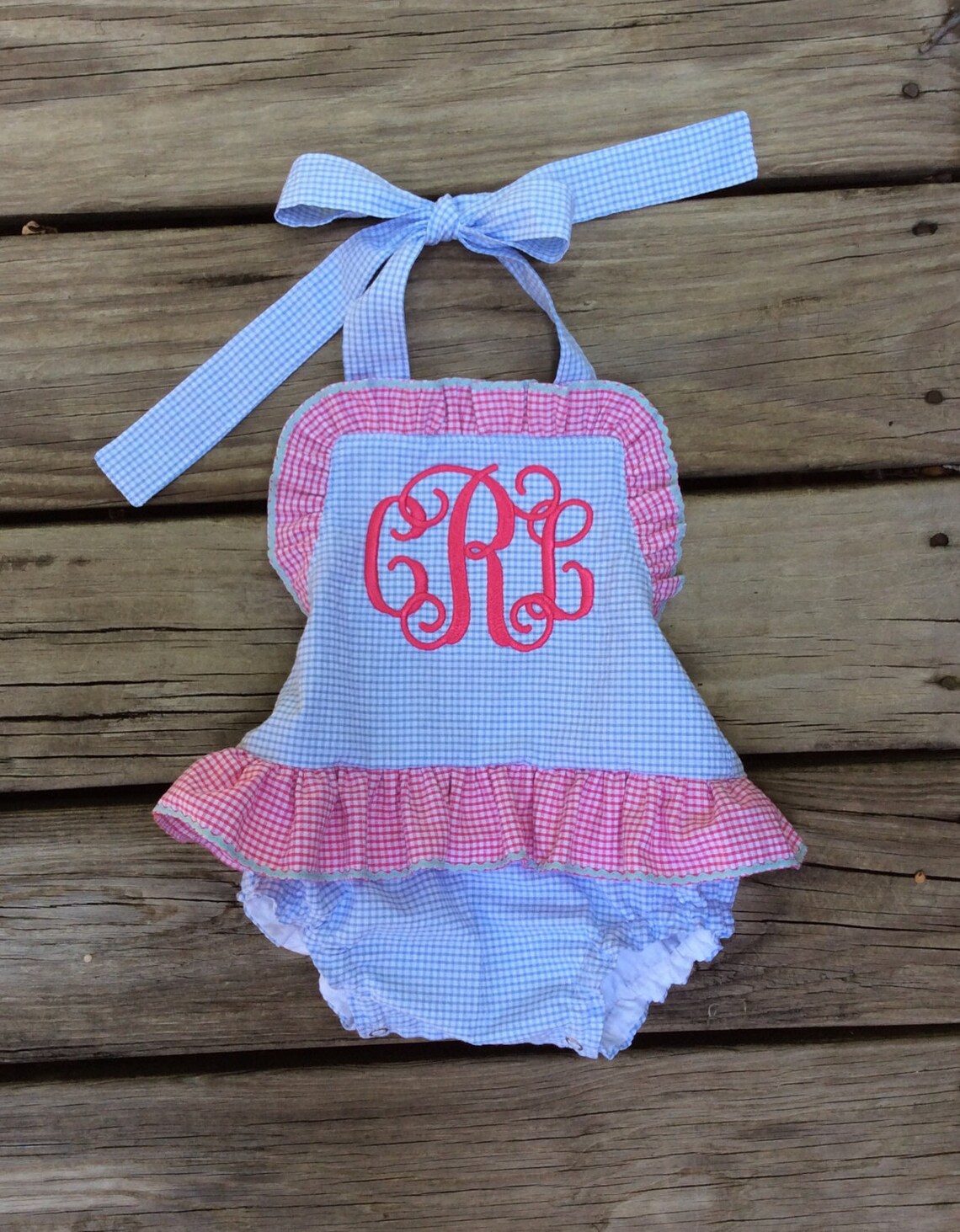 Girls One Piece Ruffle Monogram Swimsuit Boutique Handmade - Etsy