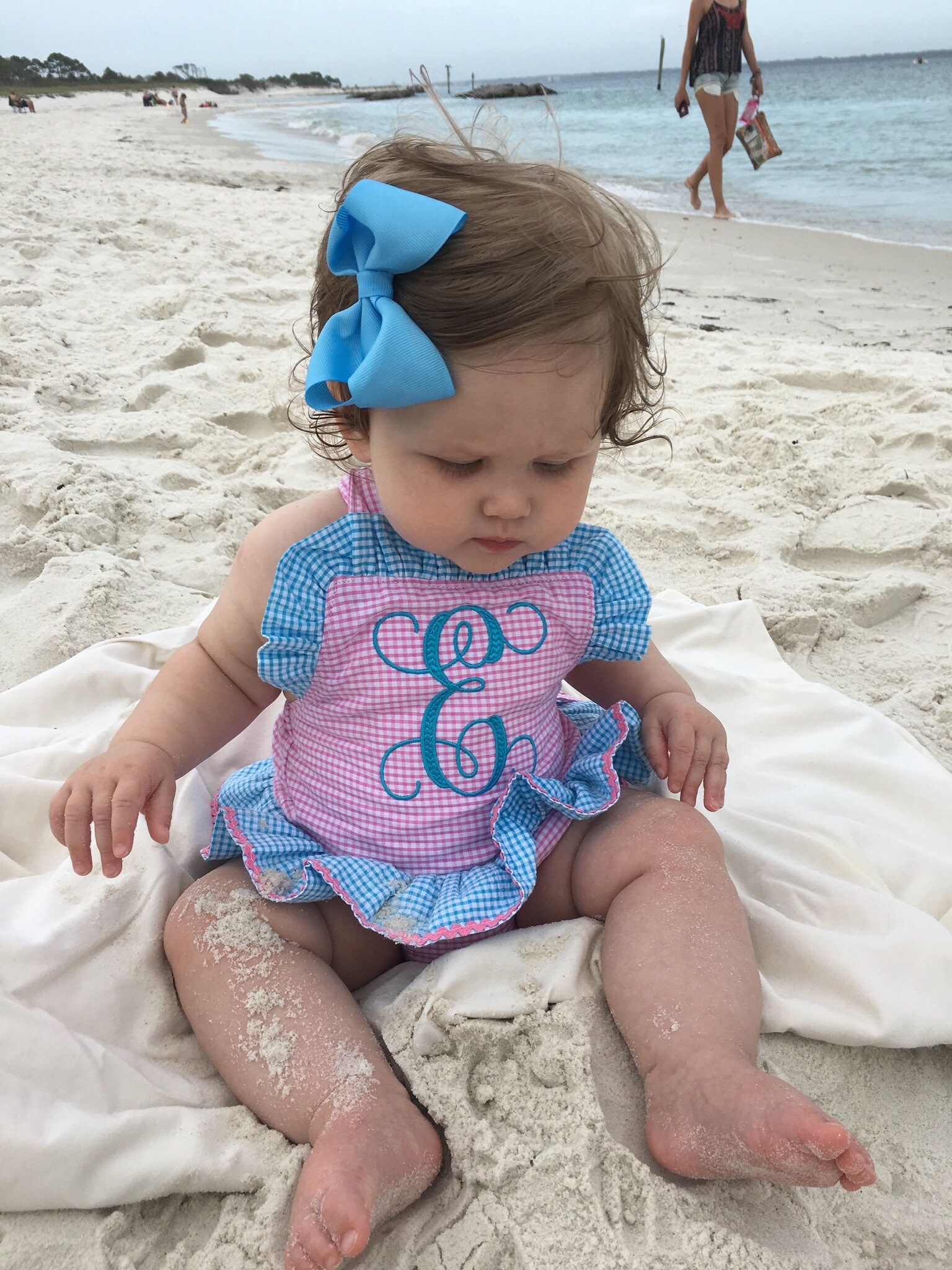 One piece monogram ruffle swimsuit Boutique handmade New baby | Etsy