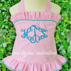 Girls One Piece Monogram Ruffle Swimsuit WITH SNAPS AND Button Bonnet ...