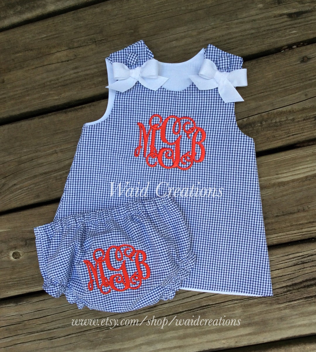 Infant Monogrammed Dress and Bloomers, Navy Dress, Baby Monogrammed ...