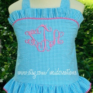 Girls One Piece Monogram Ruffle Swimsuit WITH SNAPS AND Button Bonnet ...